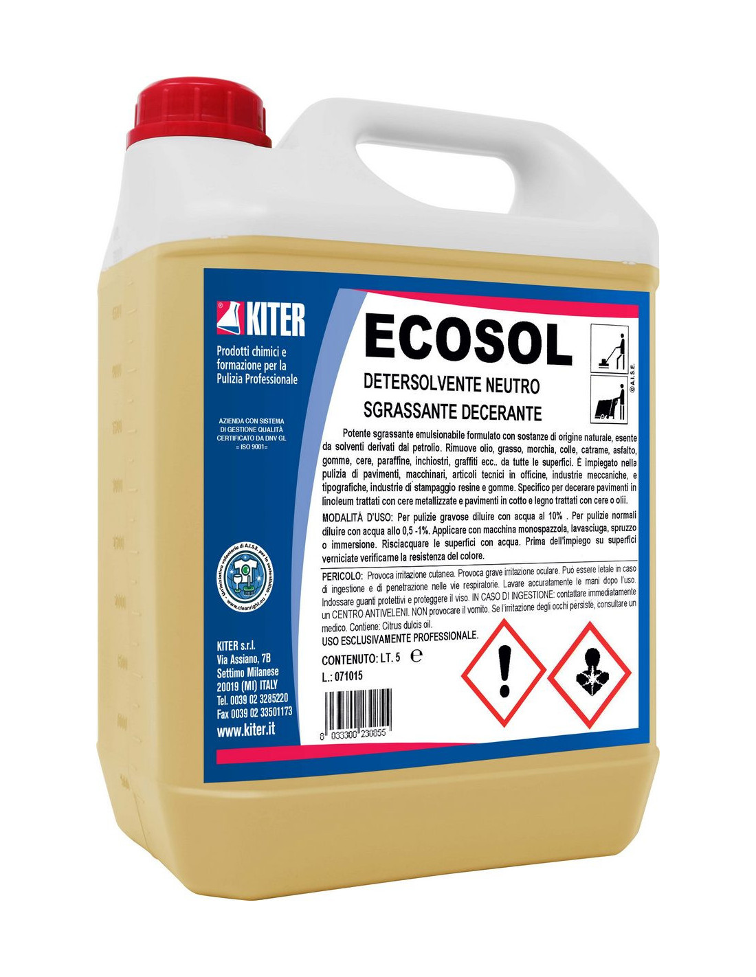 ECOSOL tanica lt. 5 - PULIZIA DI FONDO - DETERGENZA - I love clean - Un ...